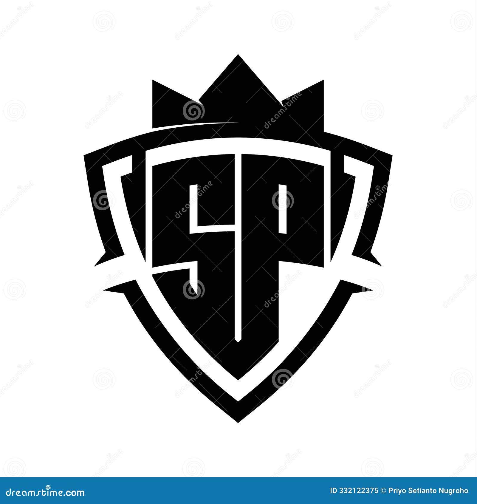 SP Letter Bold Monogram Triangle Curve Shield Shape with Crown Black ...