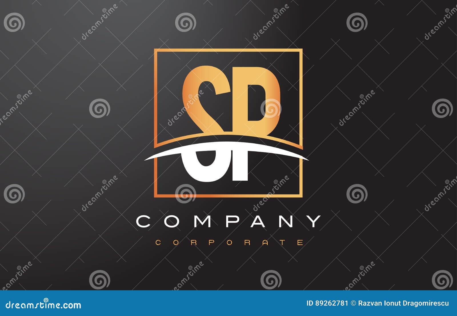 Sp S P Golden Letter Logo Design With Gold Square And Swoosh Stock Vector Illustration Of