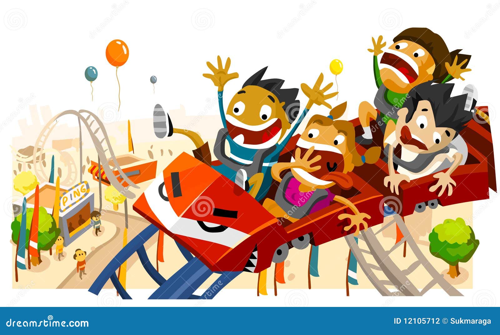 Spaß mit Achterbahn vektor abbildung. Illustration von kinder - 12105712