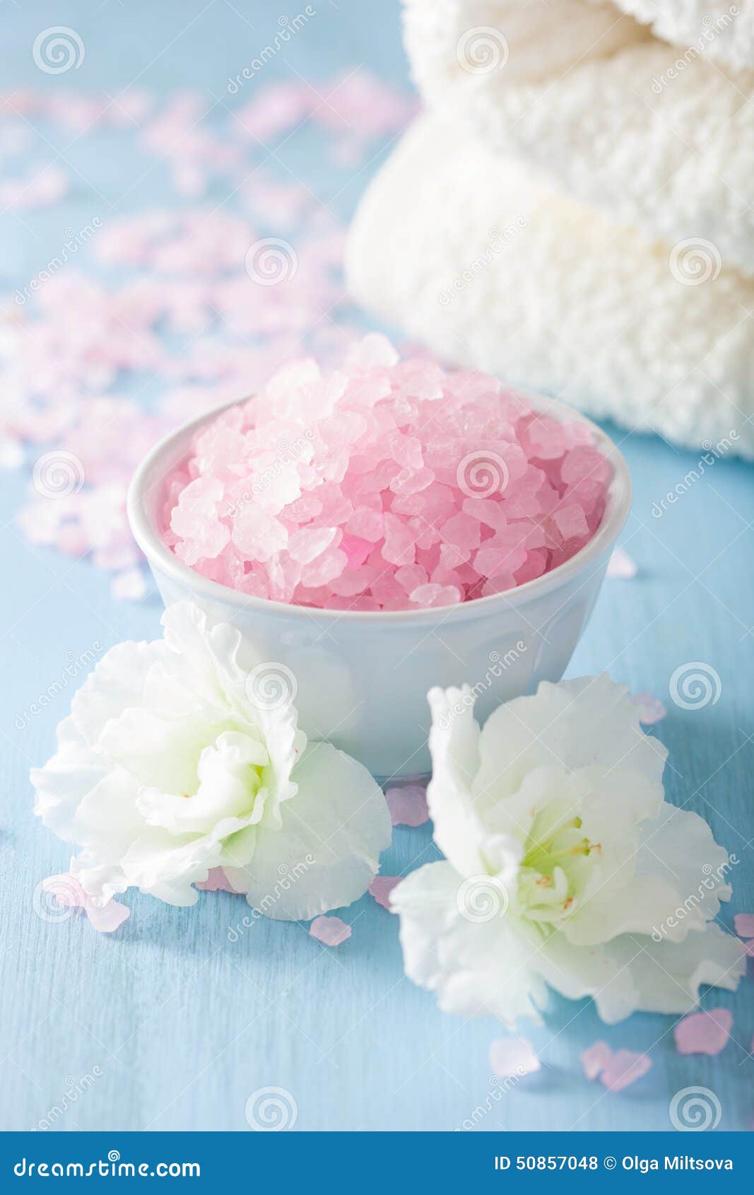 Spa Aromatherapy Set with Azalea Flowers and Herbal Salt Stock Photo ...