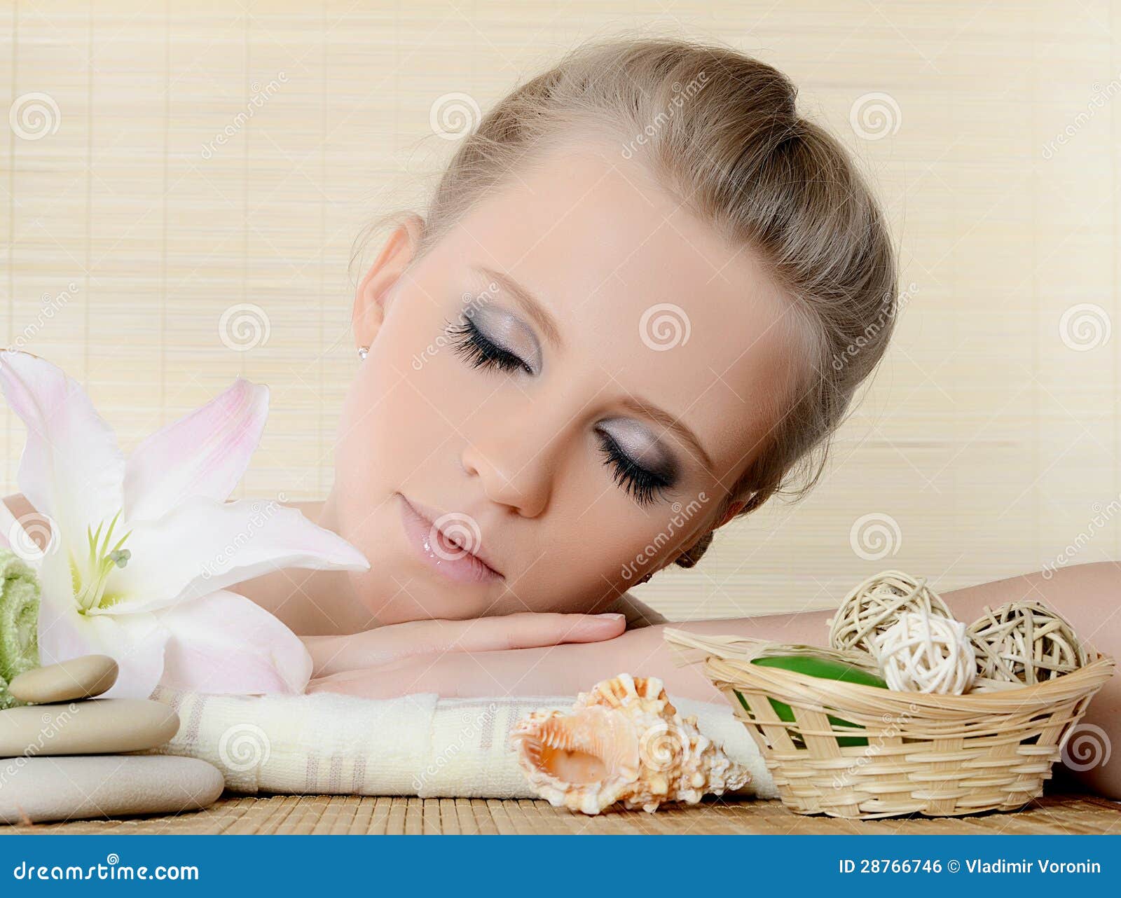 Spa Beautiful Woman on Bamboo Background Stock Photo - Image of health ...