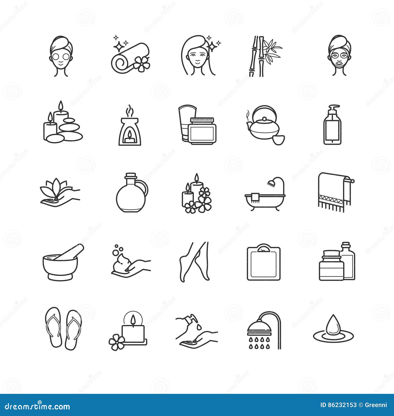 Spa and Beauty Outline Icons Stock Vector - Illustration of moisturizer ...