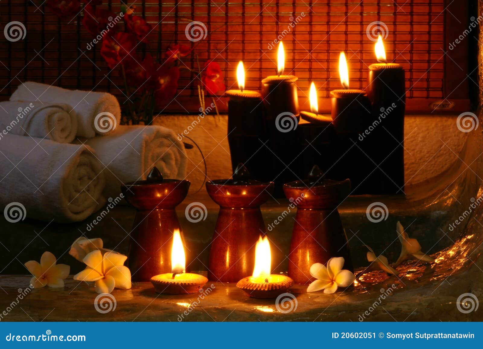 Spa candle stock image. Image of towel, peace, flowers - 20602051