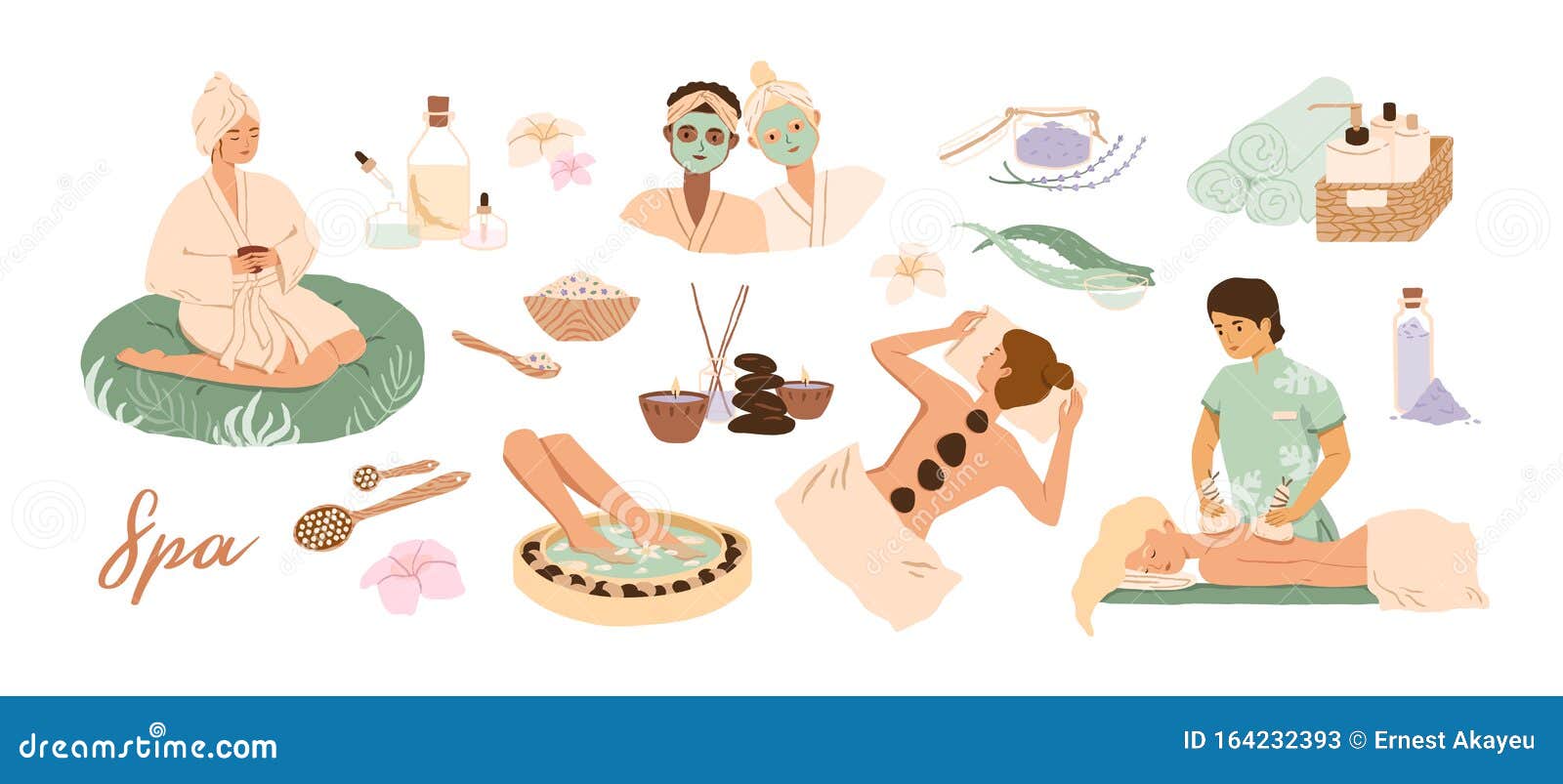 Spa Center Service Flat Vector Illustrations Set. Beauty Salon Visitors ... Spa Center Service Flat Vector Illustrations Set. Beauty Salon Visitors ...