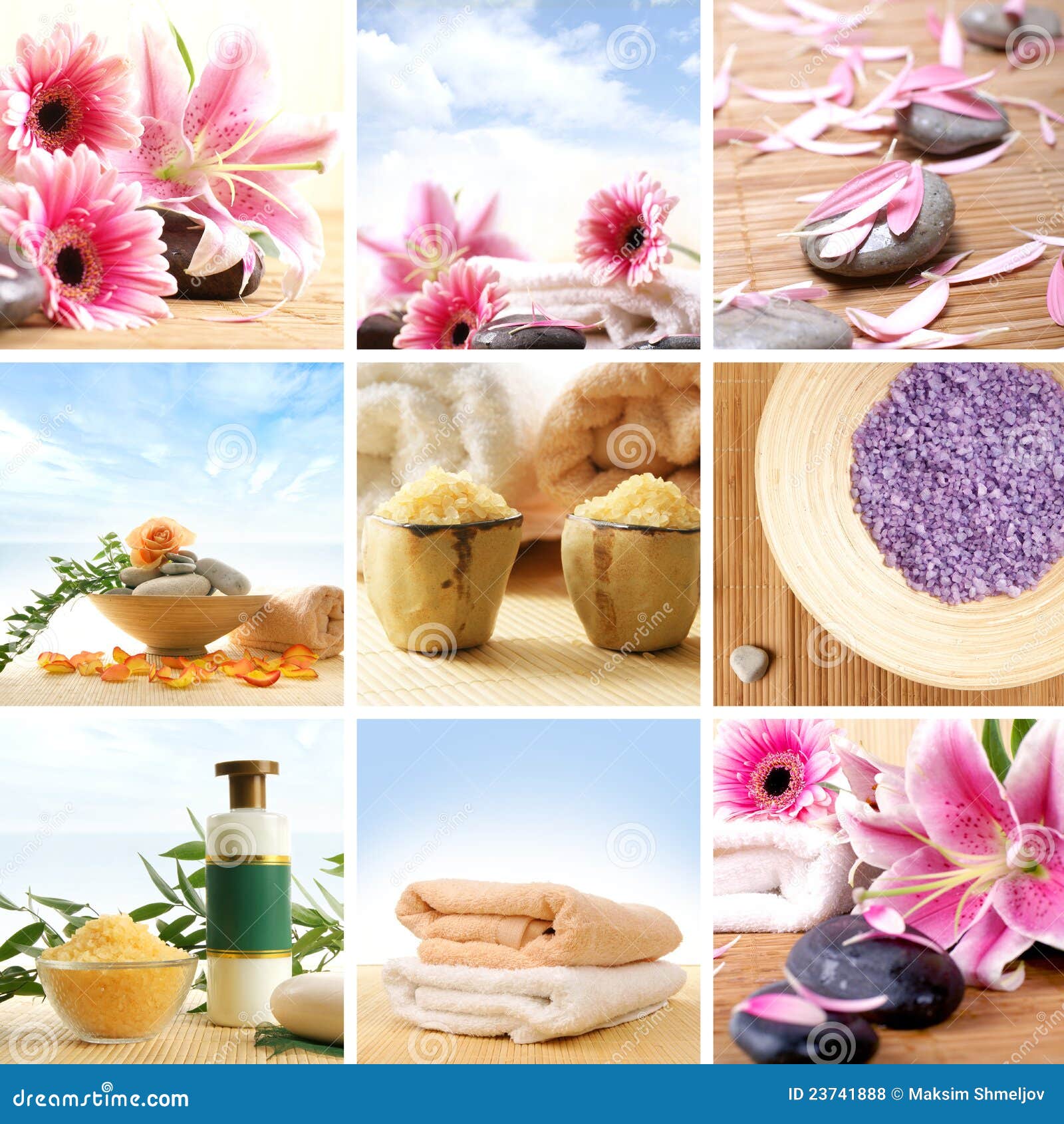 A Spa Collage of Many Images with Flowers Stock Photo - Image of ...