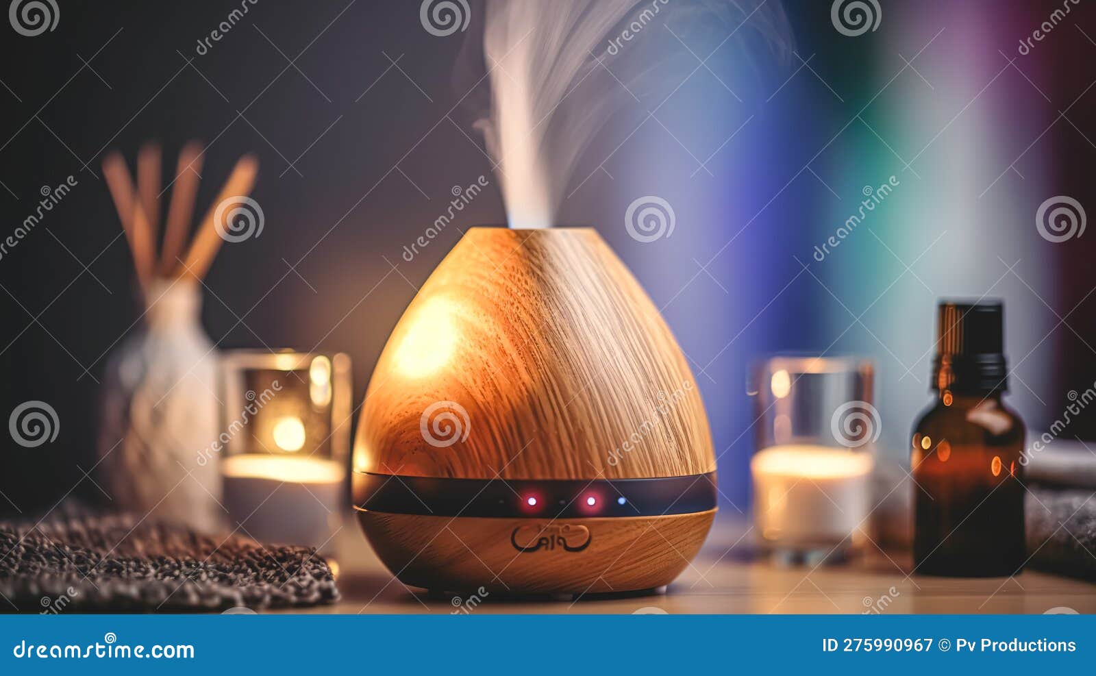 Spa Composition with Aroma Oil Diffuser Lamp on a Blurred Background ...