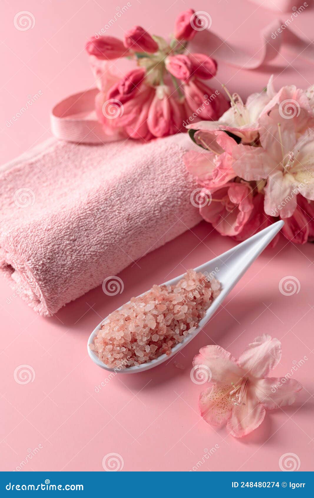 Spa Composition with Pink Himalayan Salt Stock Photo - Image of aroma ...