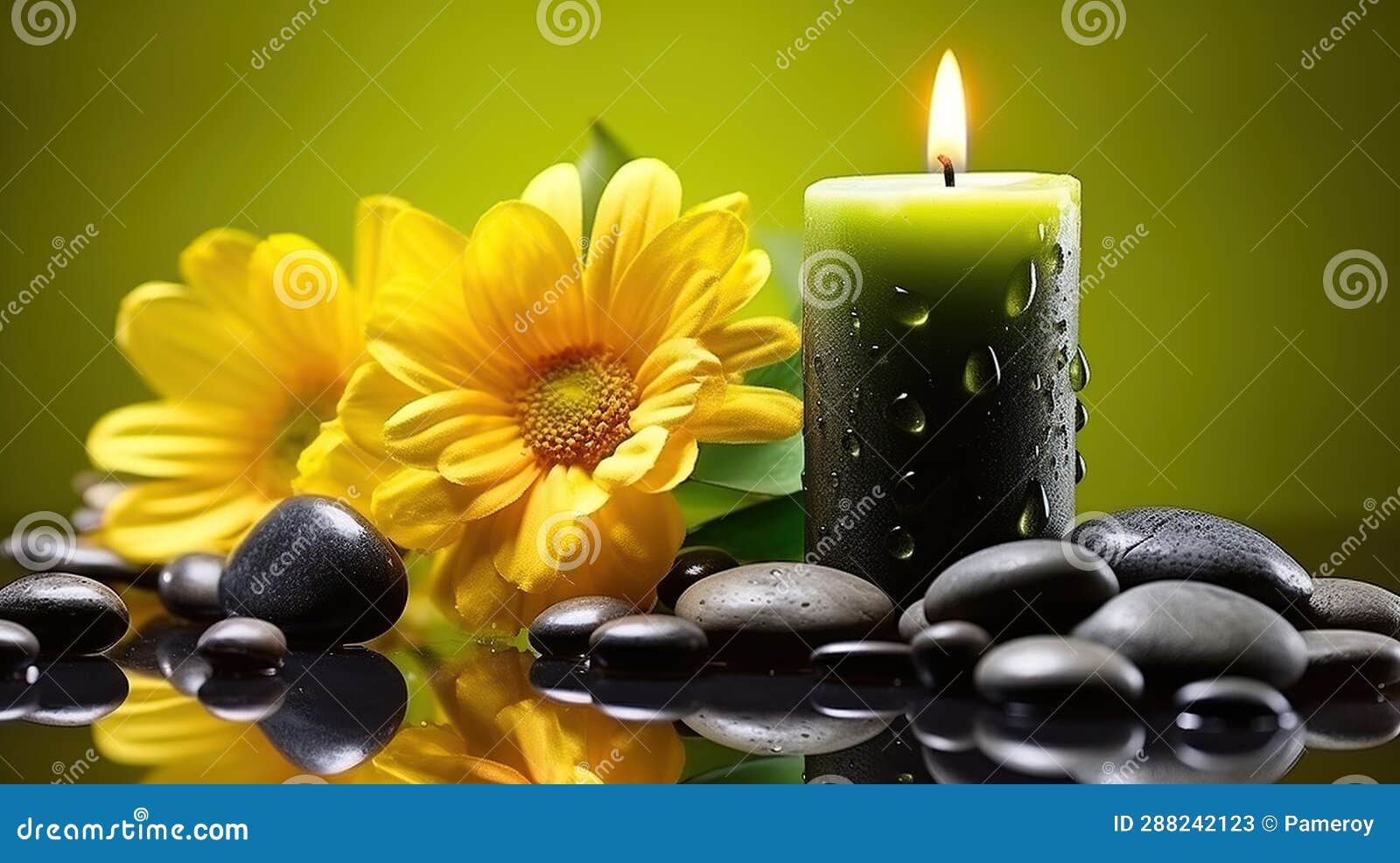 Spa Composition with Yellow Blossom, Candles, and Water Droplet Stock ...
