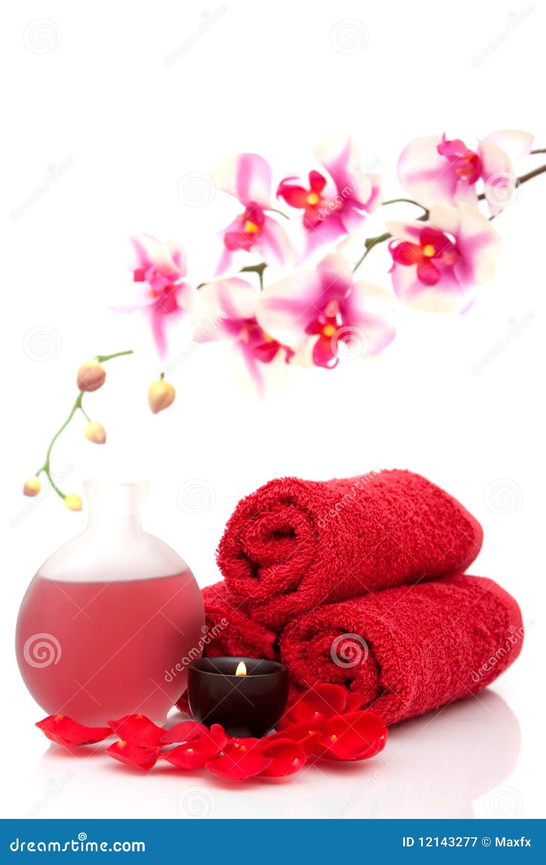 Spa decor items stock image. Image of bottle, rose, towel - 12143277