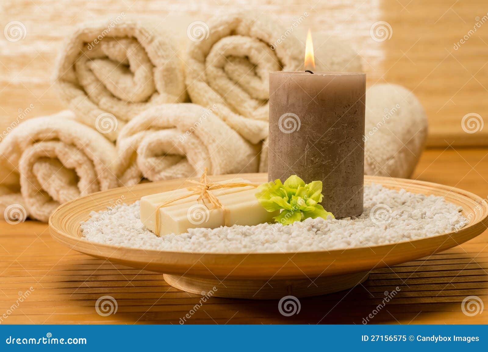 Spa Decor Wooden Tray with Candle Soap Stock Image - Image of ...
