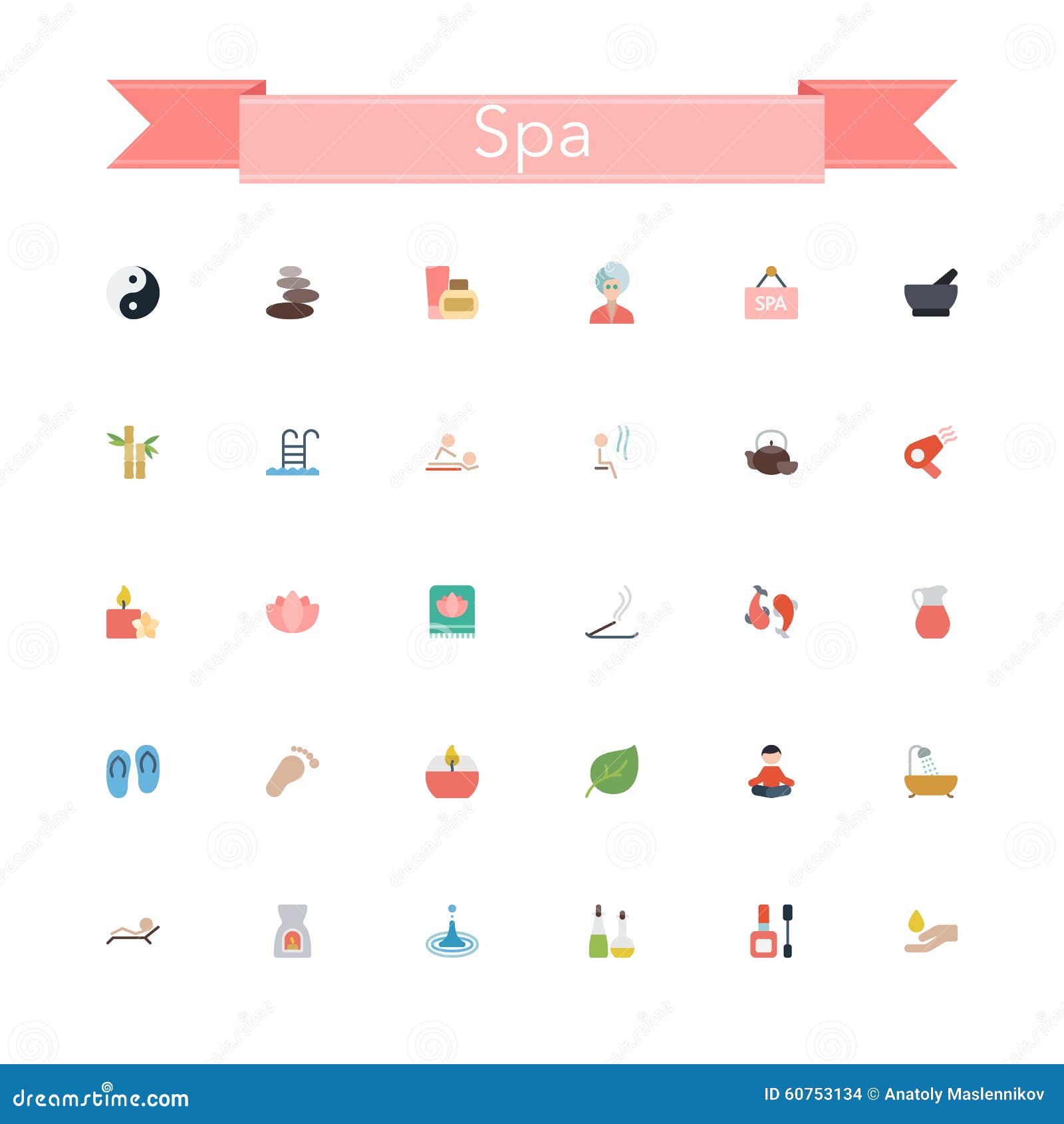 Spa Flat Icons stock vector. Illustration of pool, face - 60753134