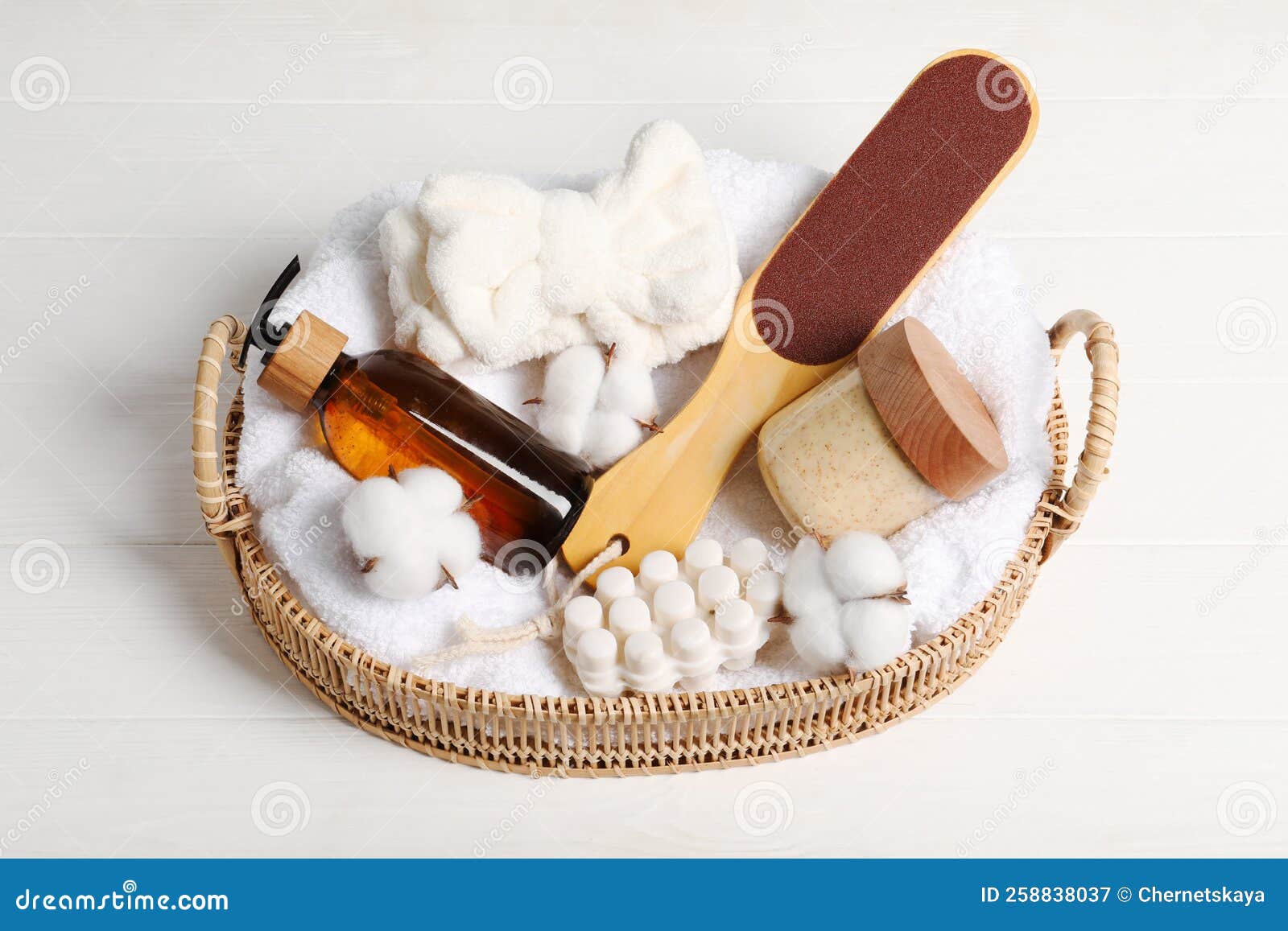 Spa Gift Set with Different Personal Care Products on White Wooden ... Spa Gift Set with Different Personal Care Products on White Wooden ...