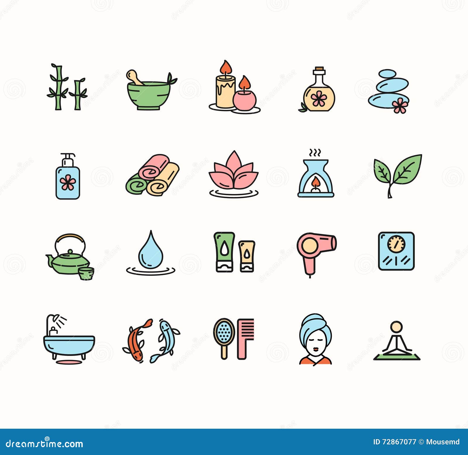 Spa Icon Colorful Set. Vector Stock Vector - Illustration of colorful ...