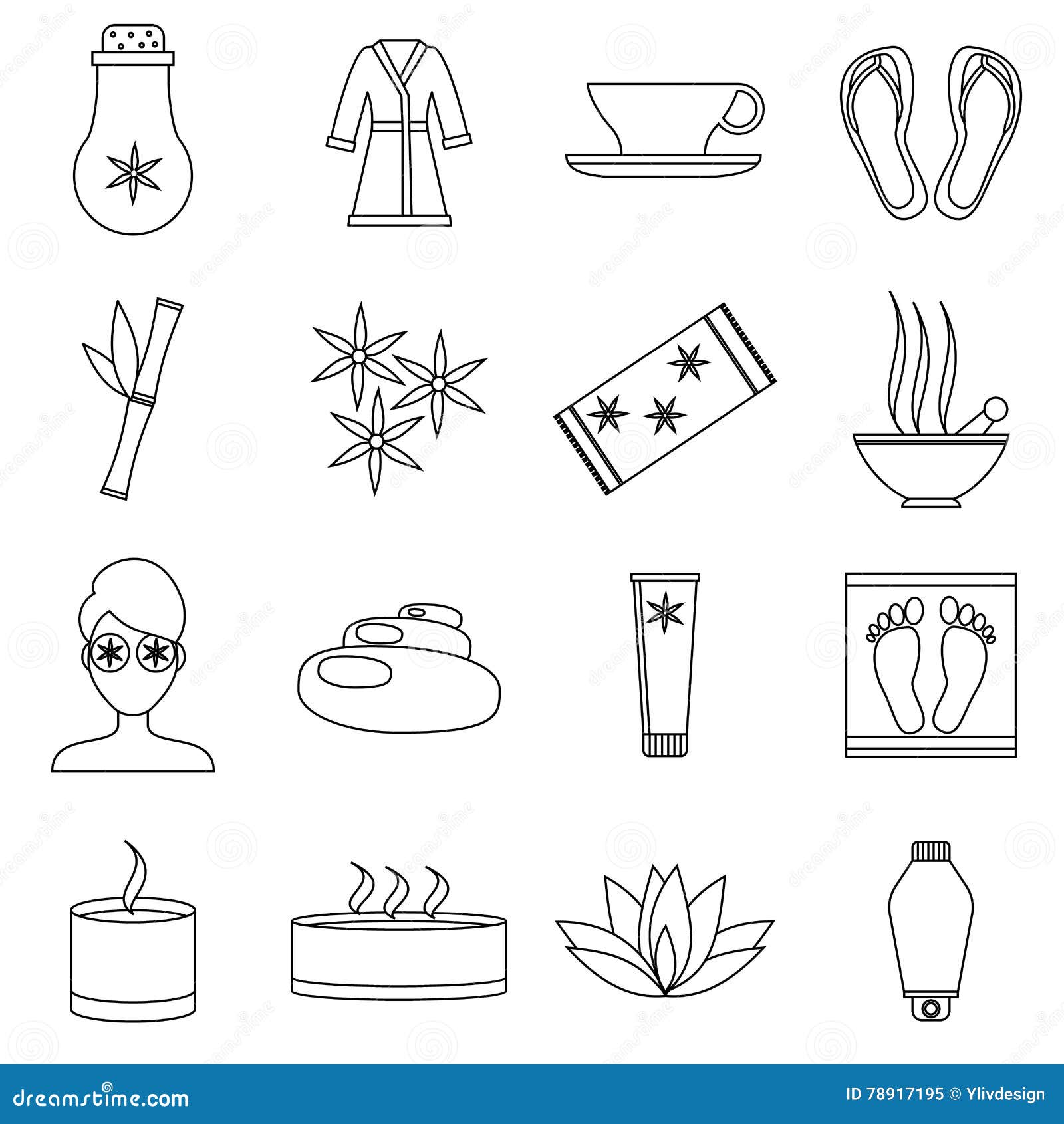 Spa Icons Set, Outline Style Stock Vector - Illustration of candle ...