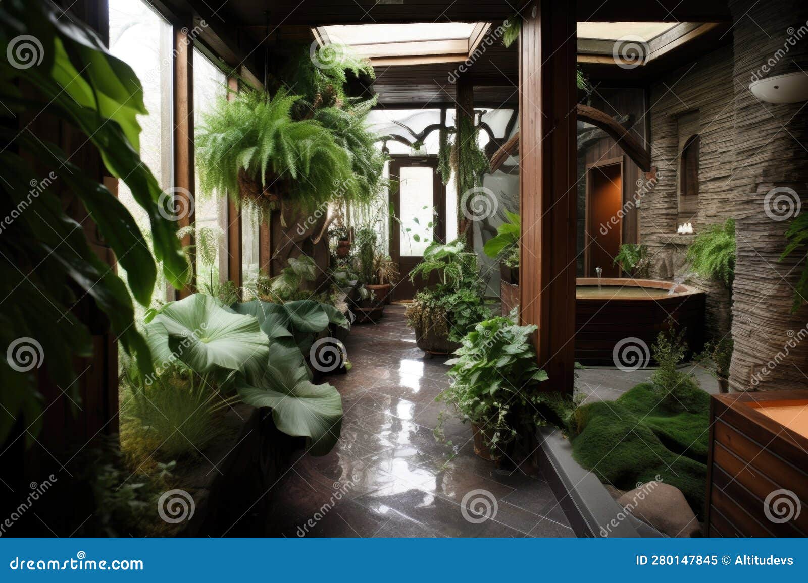 Spa with Indoor Plants and Greenery for Serene Atmosphere Stock ...