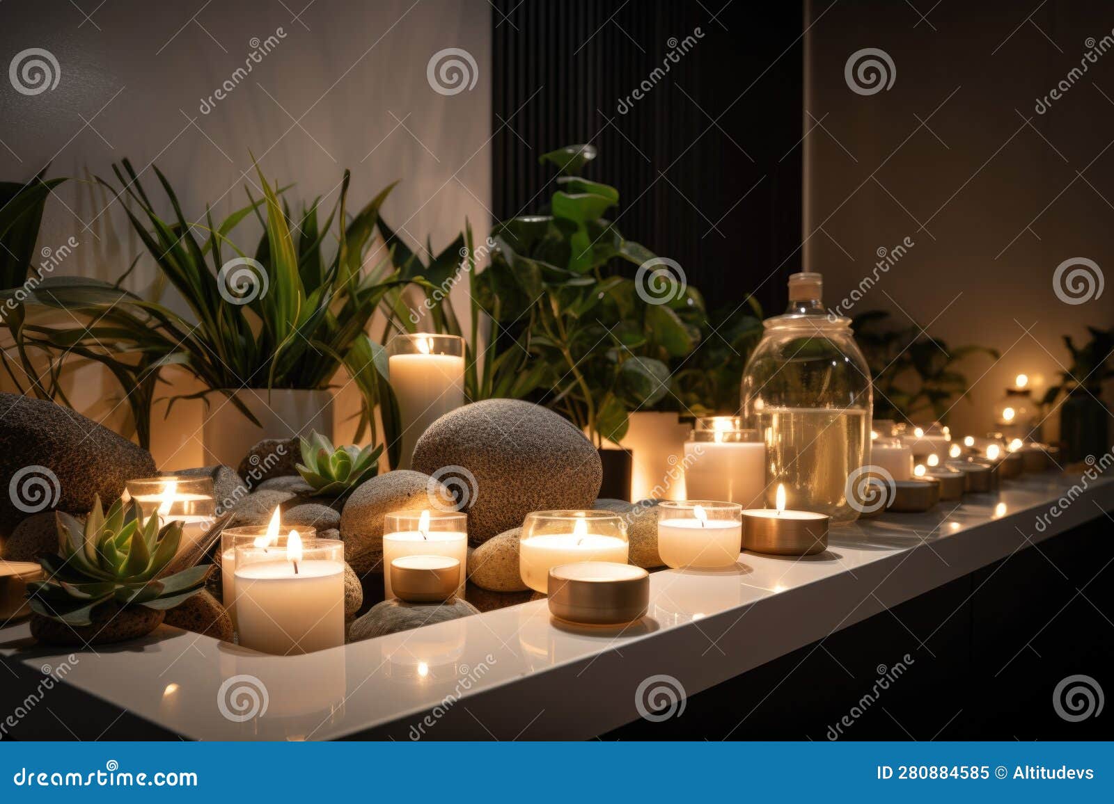 Spa with Indoor Plants and Greenery for Serene Atmosphere Stock ...