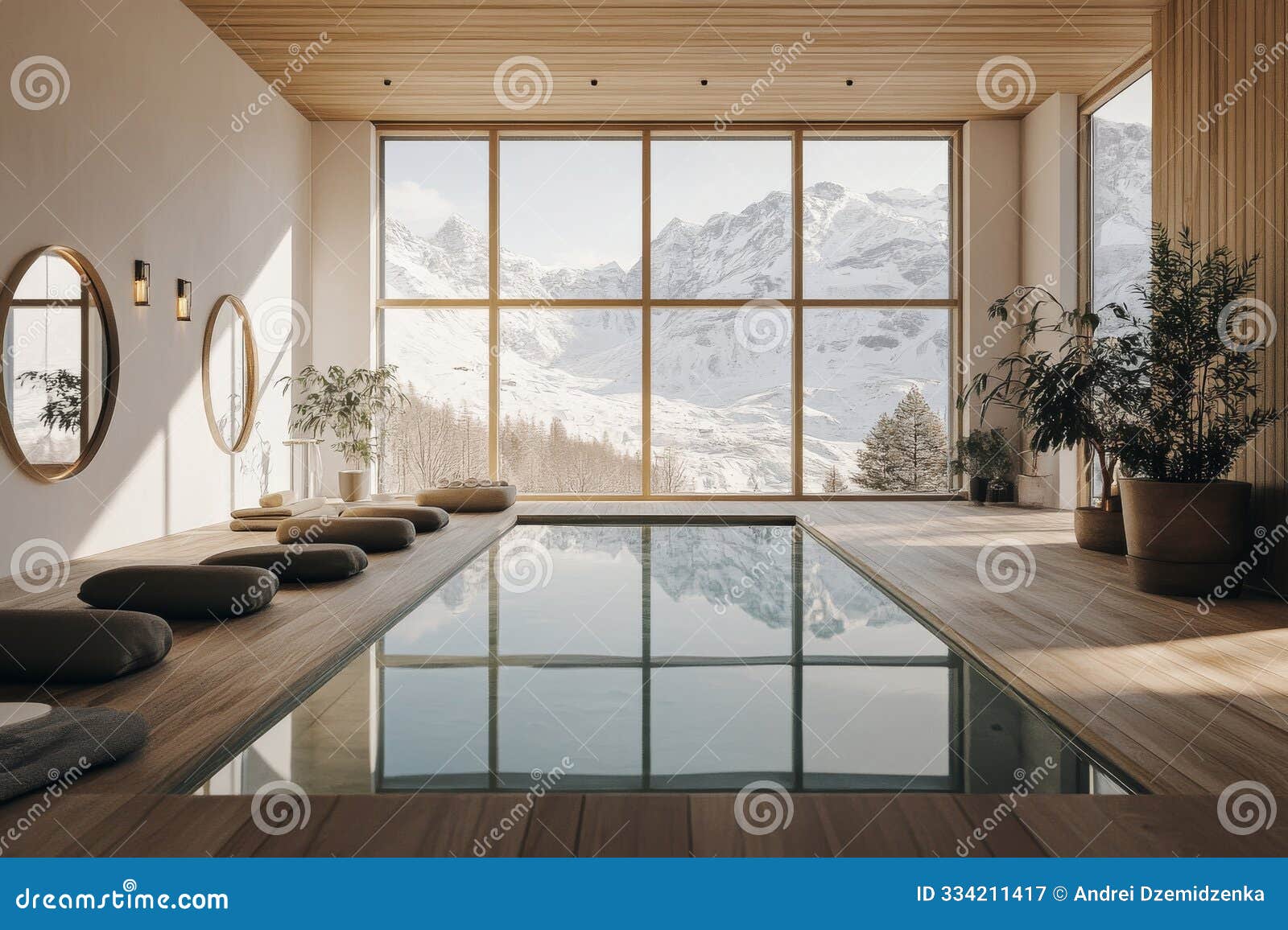 Spa Interior in Beige with Loungers and Panoramic Windows Stock Image ...