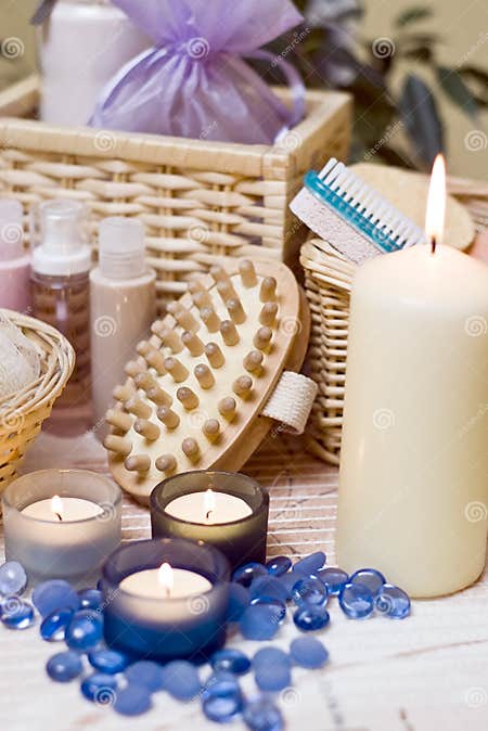 Spa items stock image. Image of candles, bottles, composition - 4024191