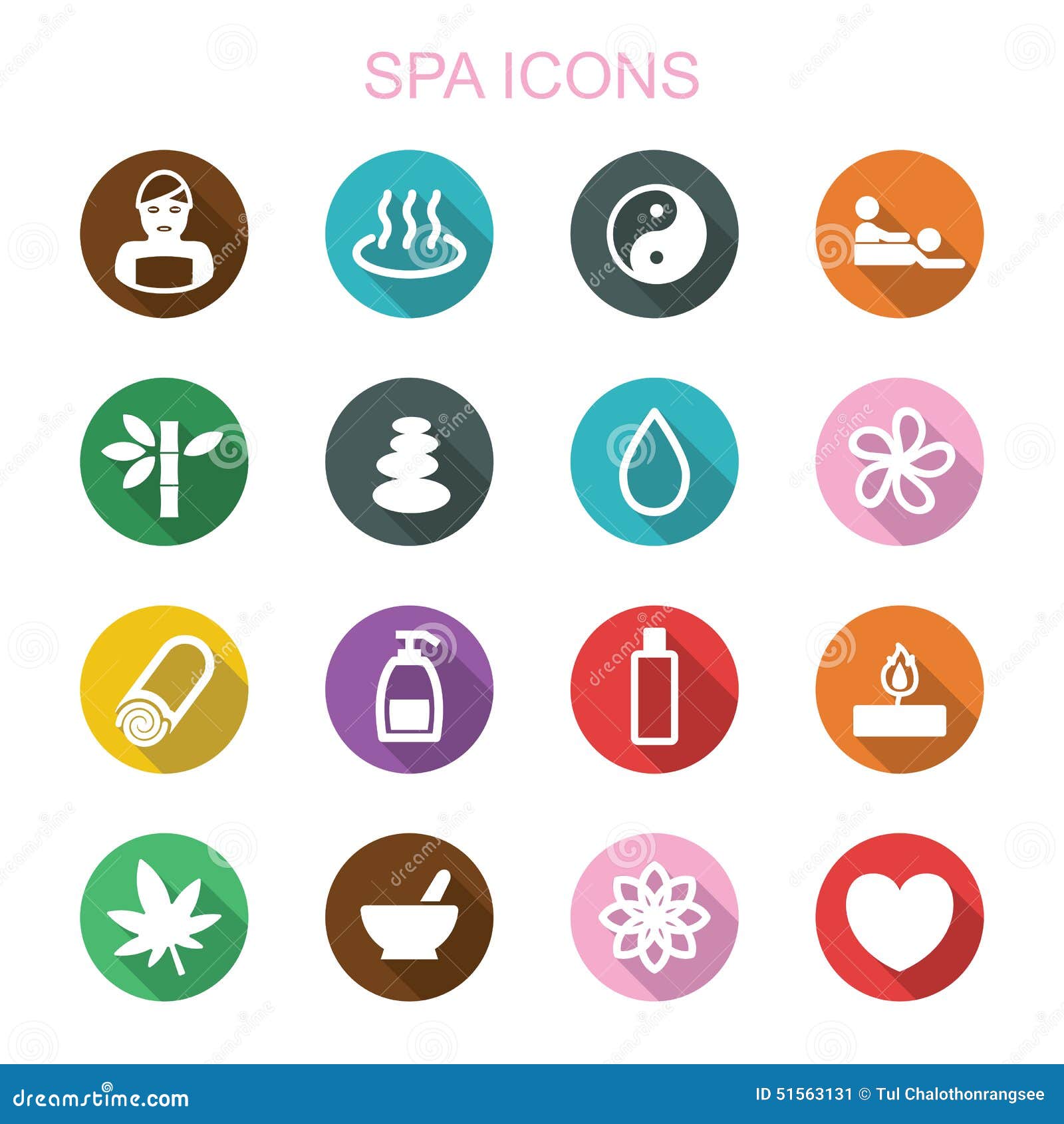 Spa long shadow icons stock vector. Illustration of icons - 51563131