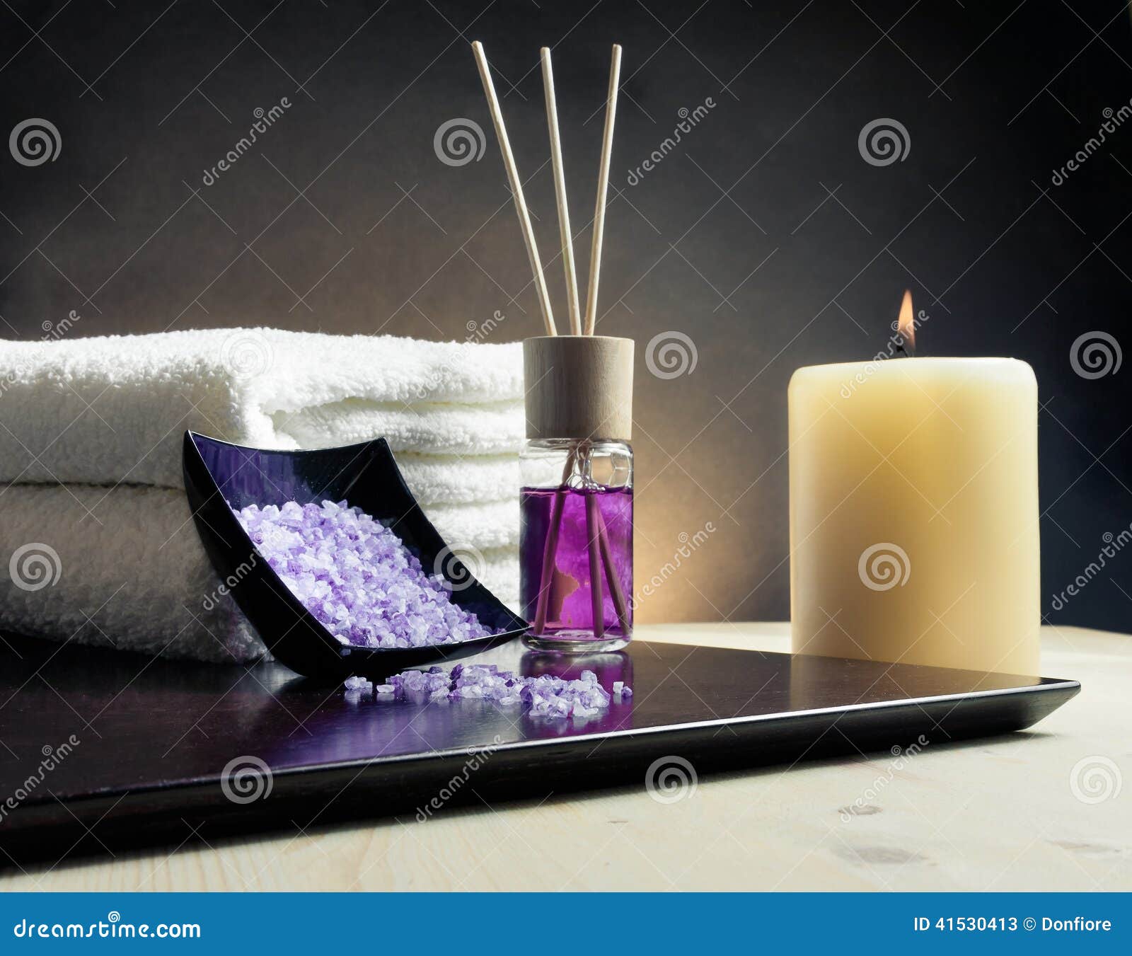 Spa Massage Border Background With Towel Stacked,red Candle And Lime ...