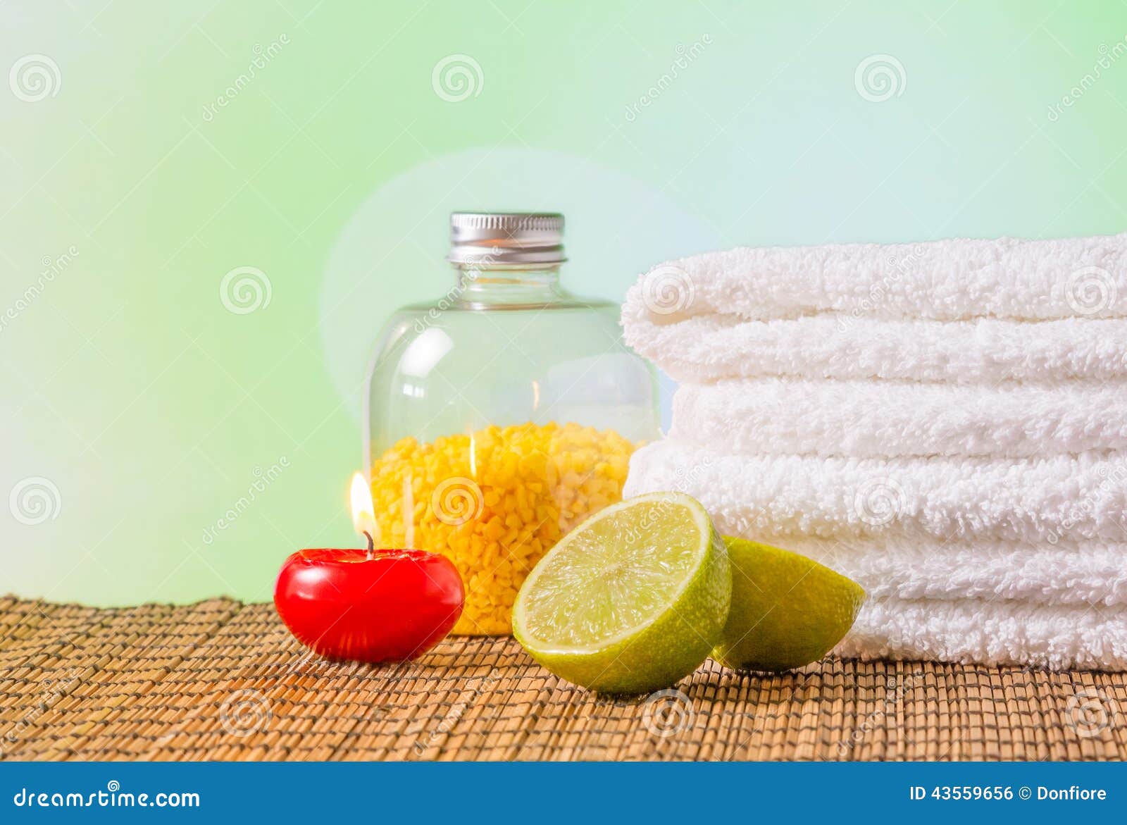 Spa Massage Border Background with Towel Stacked,red Candle and Lime ...