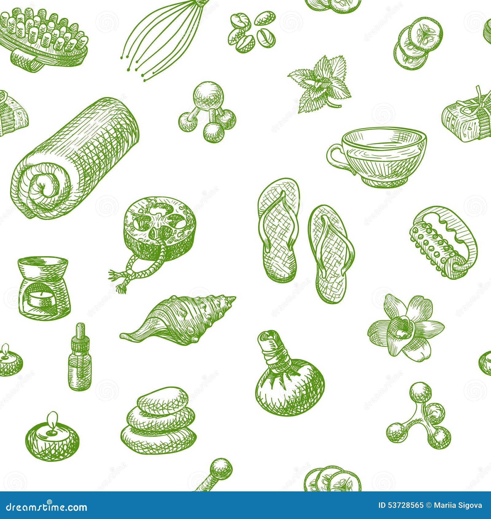 SPA And Massage Doodle Hand Drawn Pattern. Seamless Wellness Vector ...