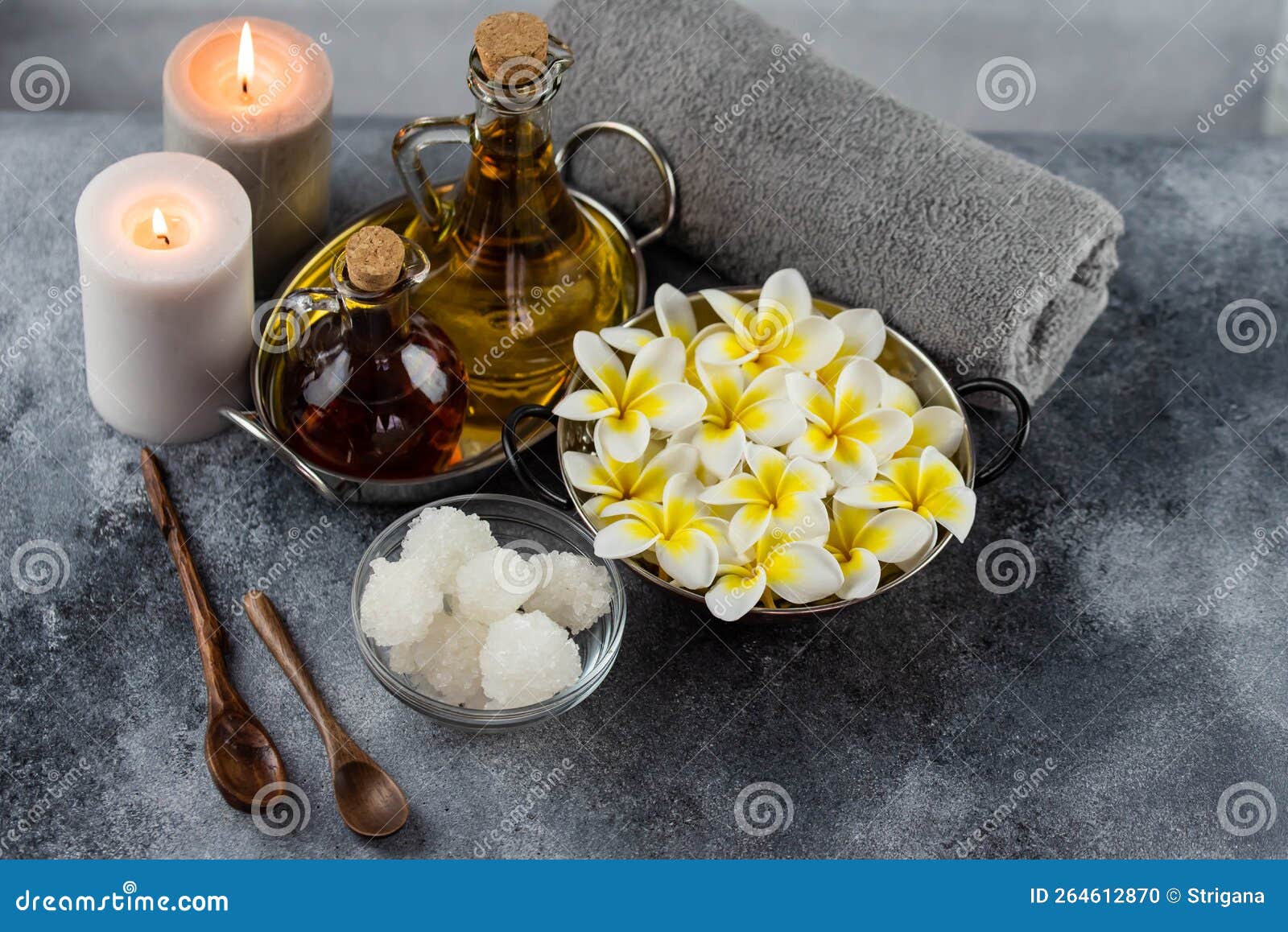 Spa Massage Relax Composition Setting Natural Essence Oils Sea Salt