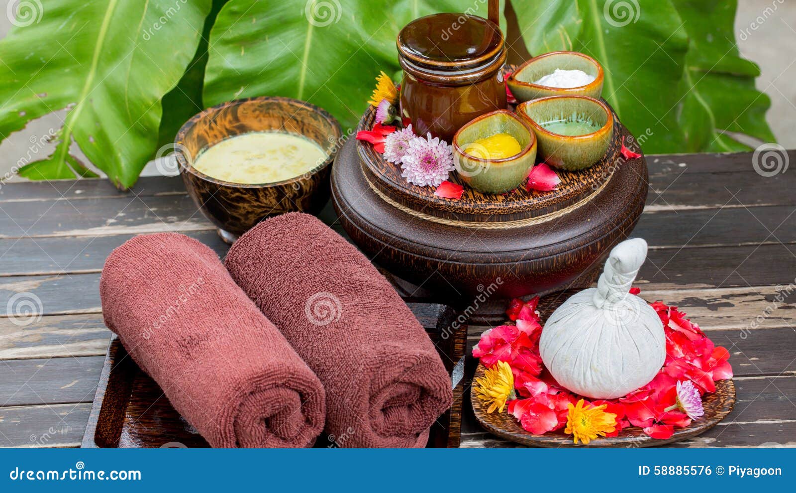 Spa massage setting stock photo. Image of outdoor, table - 58885576