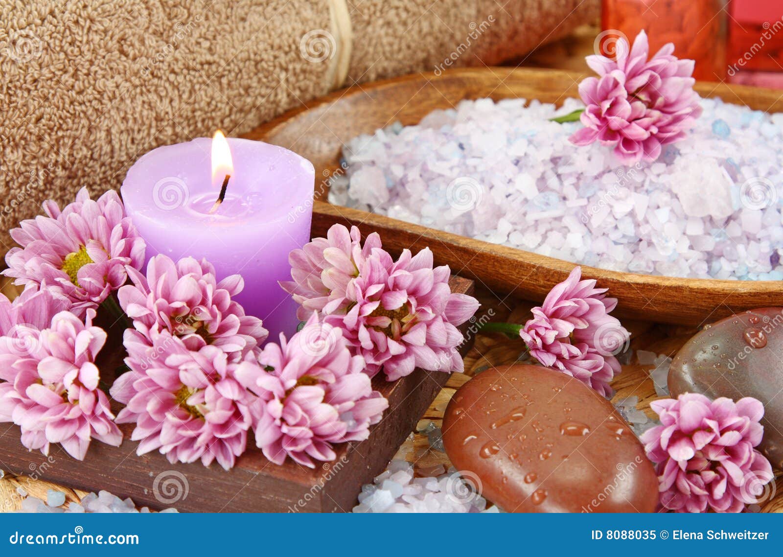 Spa with pink flowers stock image. Image of herb, beauty - 8088035