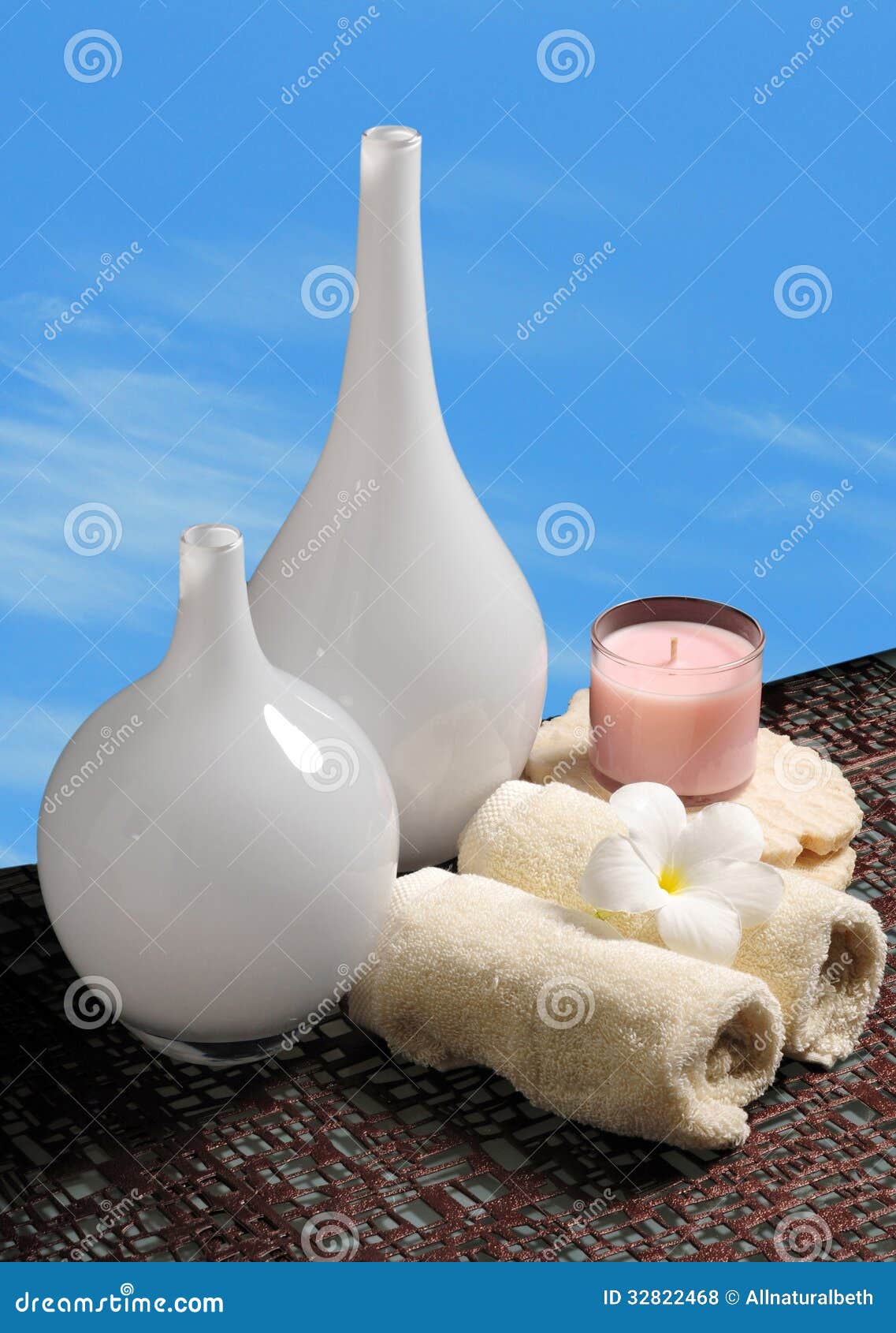 Spa Products on a Blue Sky Background Stock Photo - Image of beautiful ...