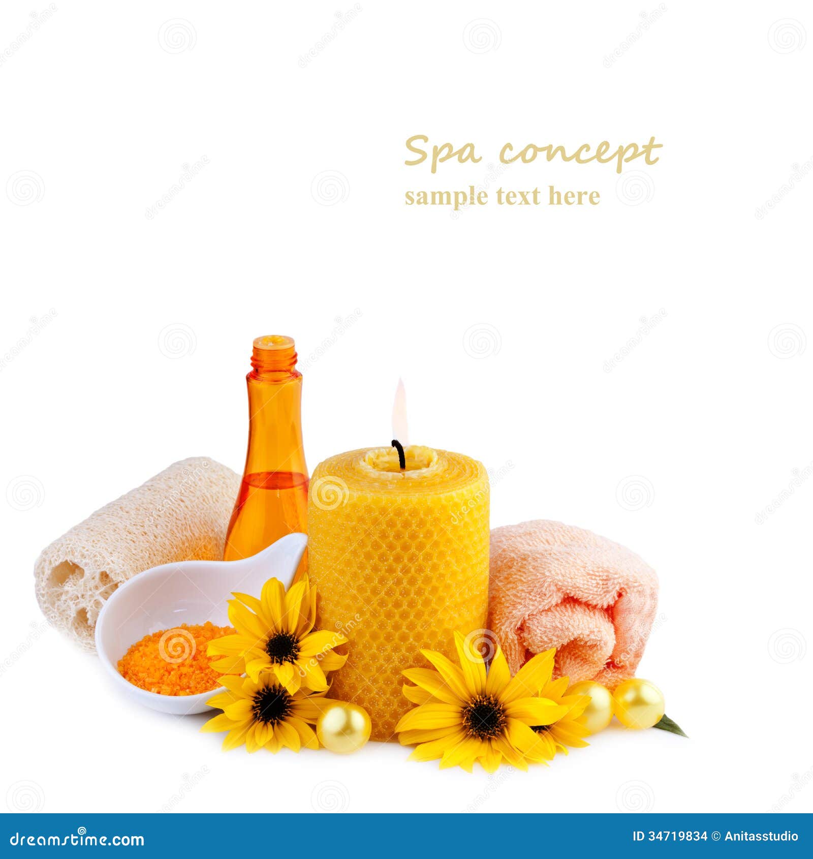 Spa Products in Yellow Color Stock Photo - Image of balance, text: 34719834