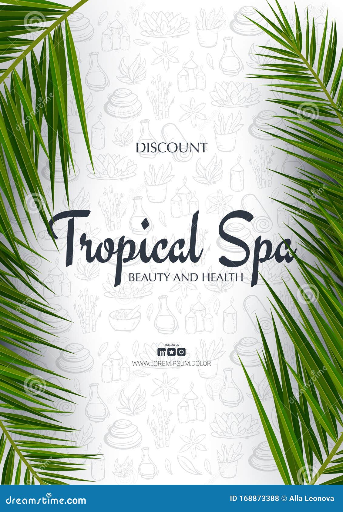 Spa and Relax Banner with Palm Leaves and Hand Draw Doodle Background ...