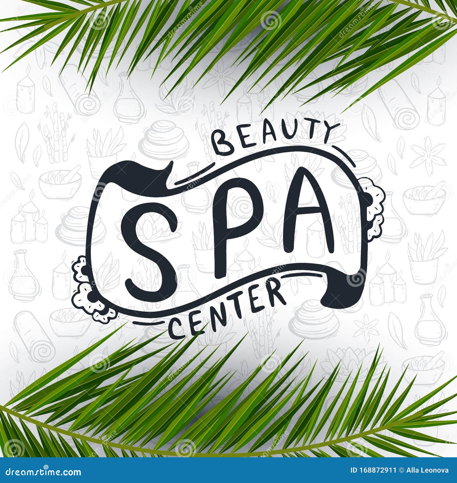 Spa and Relax Lettering with Palm Leaves and Hand Draw Doodle ...