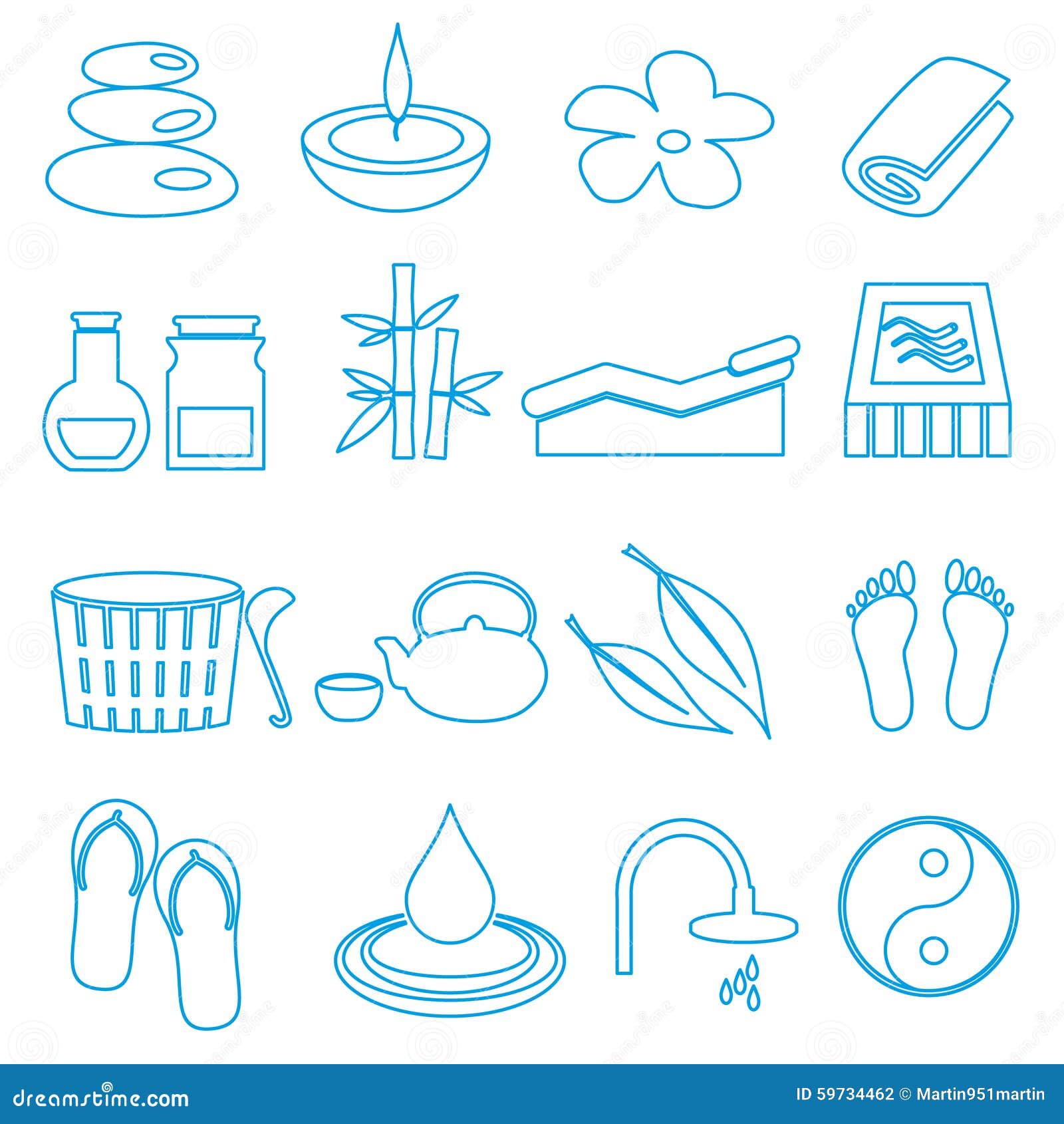 Spa and Relaxation Simple Blue Outline Icons Set Eps10 Stock Vector ...