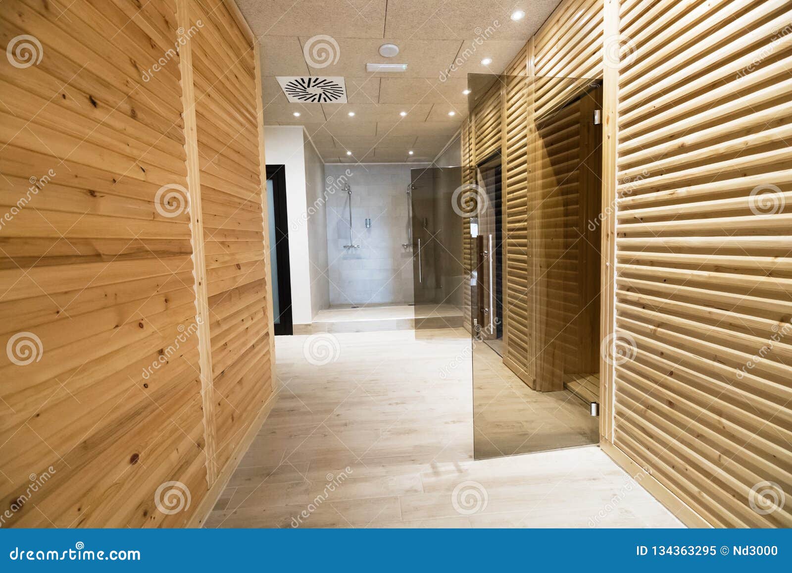 Spa Resort Hallway with Saunas and Shower Stock Image - Image of hotel ...