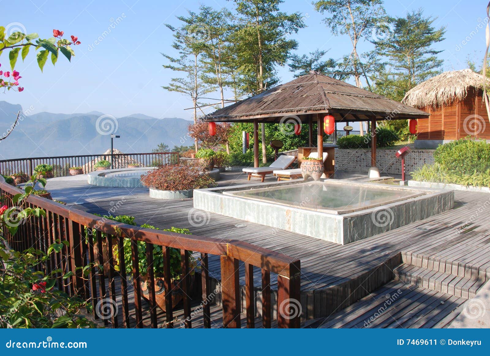 The spa resort patio stock image. Image of morning, greenery - 7469611