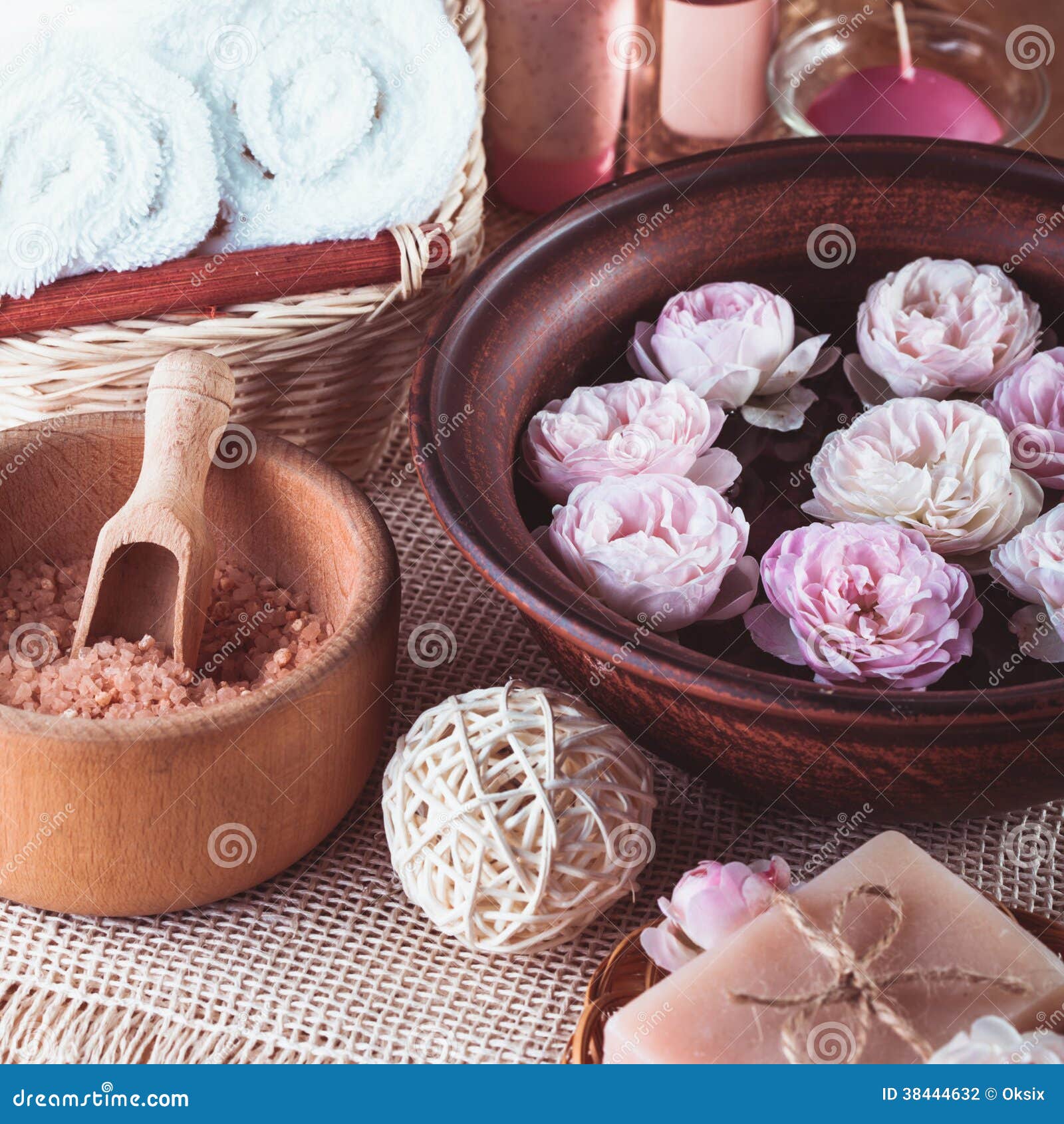 Spa with roses stock photo. Image of hygiene, flower - 38444632