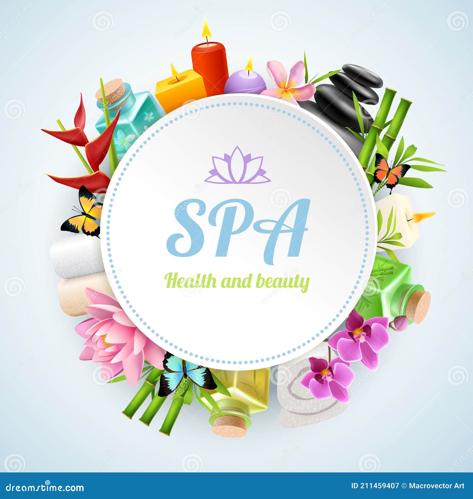 Spa Realistic Round Frame stock vector. Illustration of orchid - 211459407