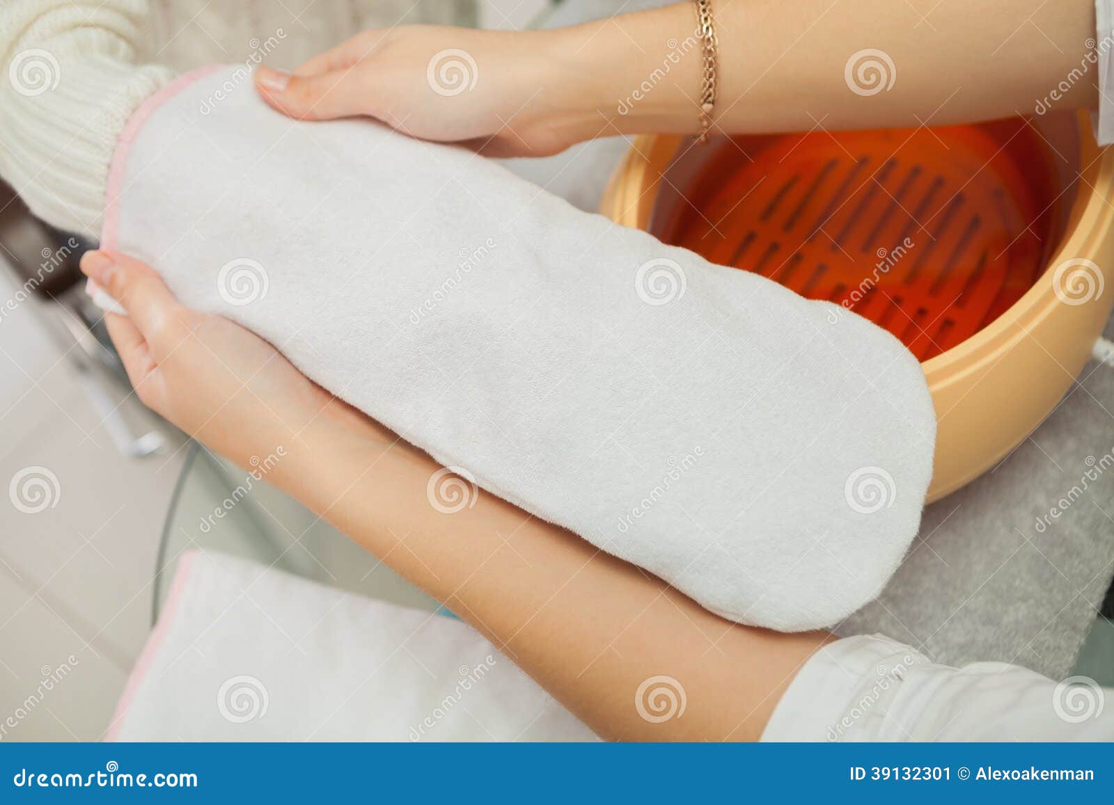 Spa Salon. Manicure. Paraffin Hand Bath. Stock Image - Image of closeup ...