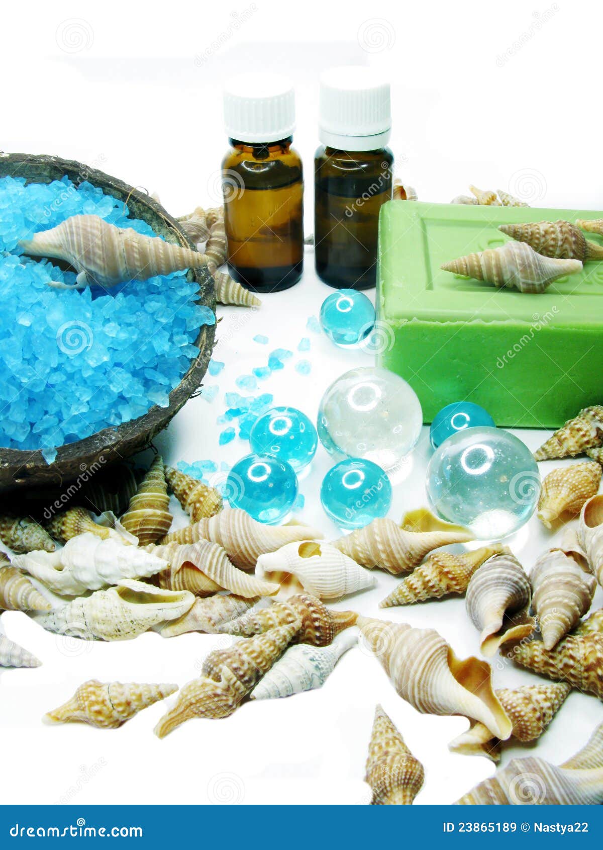 Spa Sea Shells Salt Shampoo Shower Gel and Creme Stock Image - Image of ...