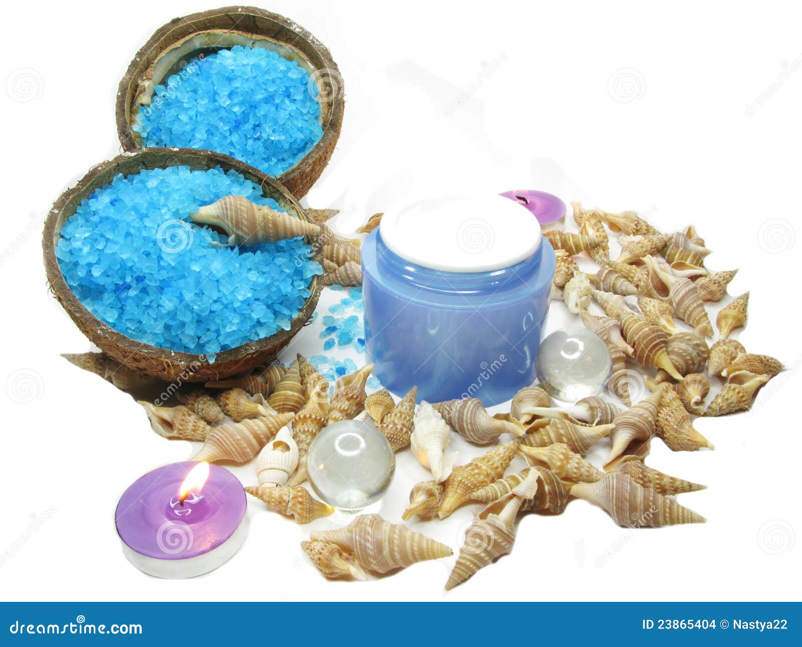 Spa Sea Shells Salt Shampoo Shower Gel and Creme Stock Photo - Image of ...
