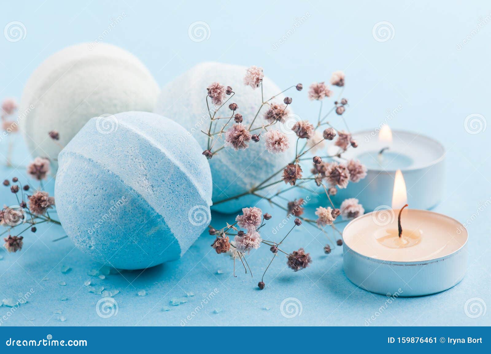 Spa set of blue bath bombs stock image. Image of scented - 159876461