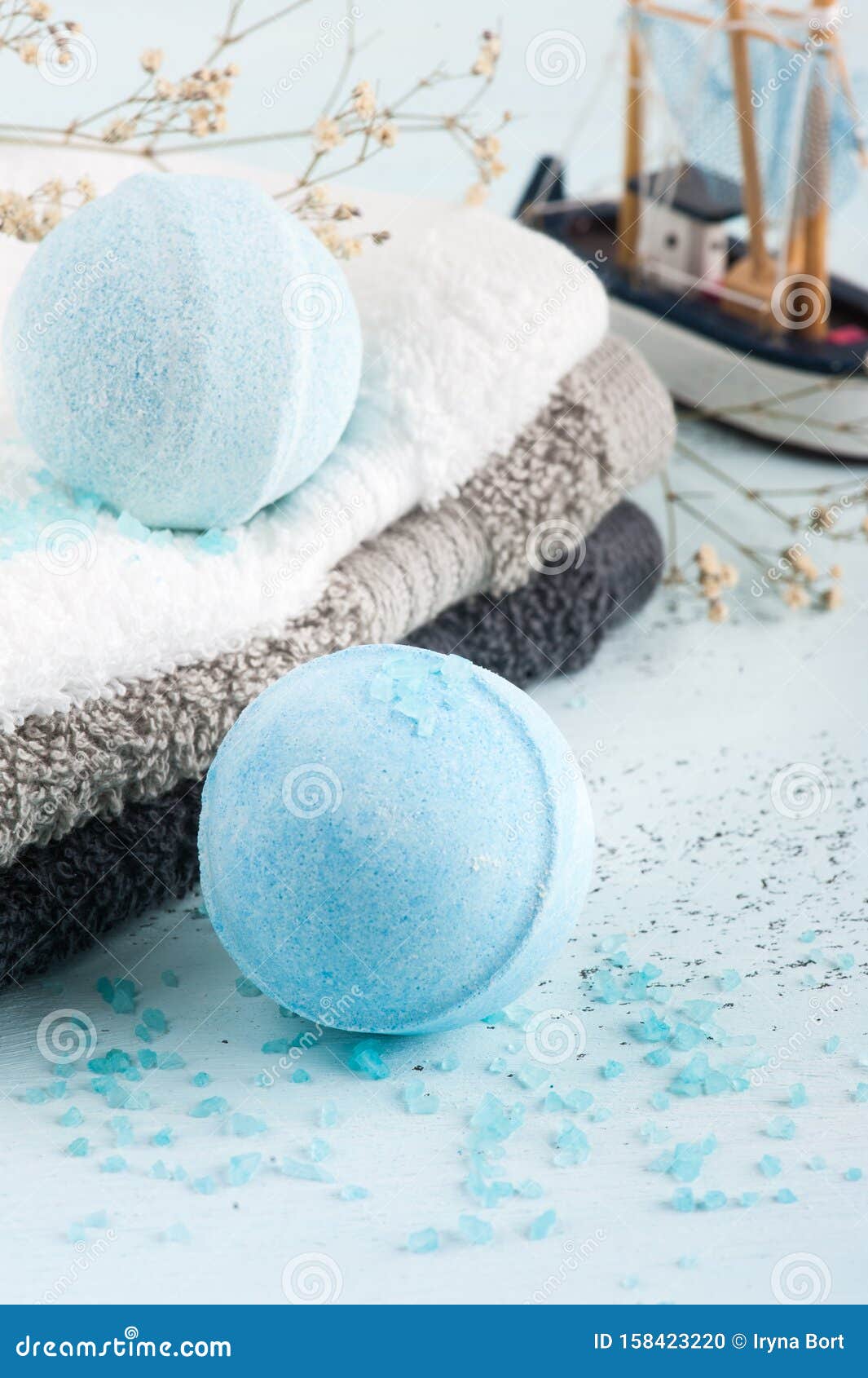 Spa Set with Blue Bath Bombs Stock Photo - Image of summer, bomb: 158423220