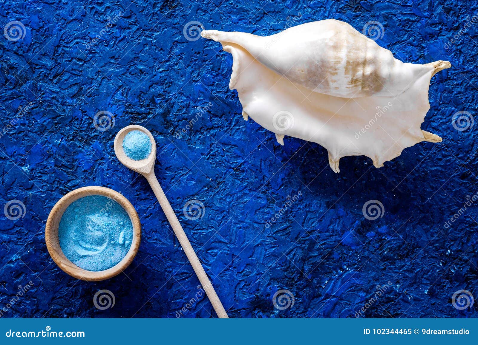 Spa Set with Blue Sea Cosmetics for Bath and Shell on Blue Background ...