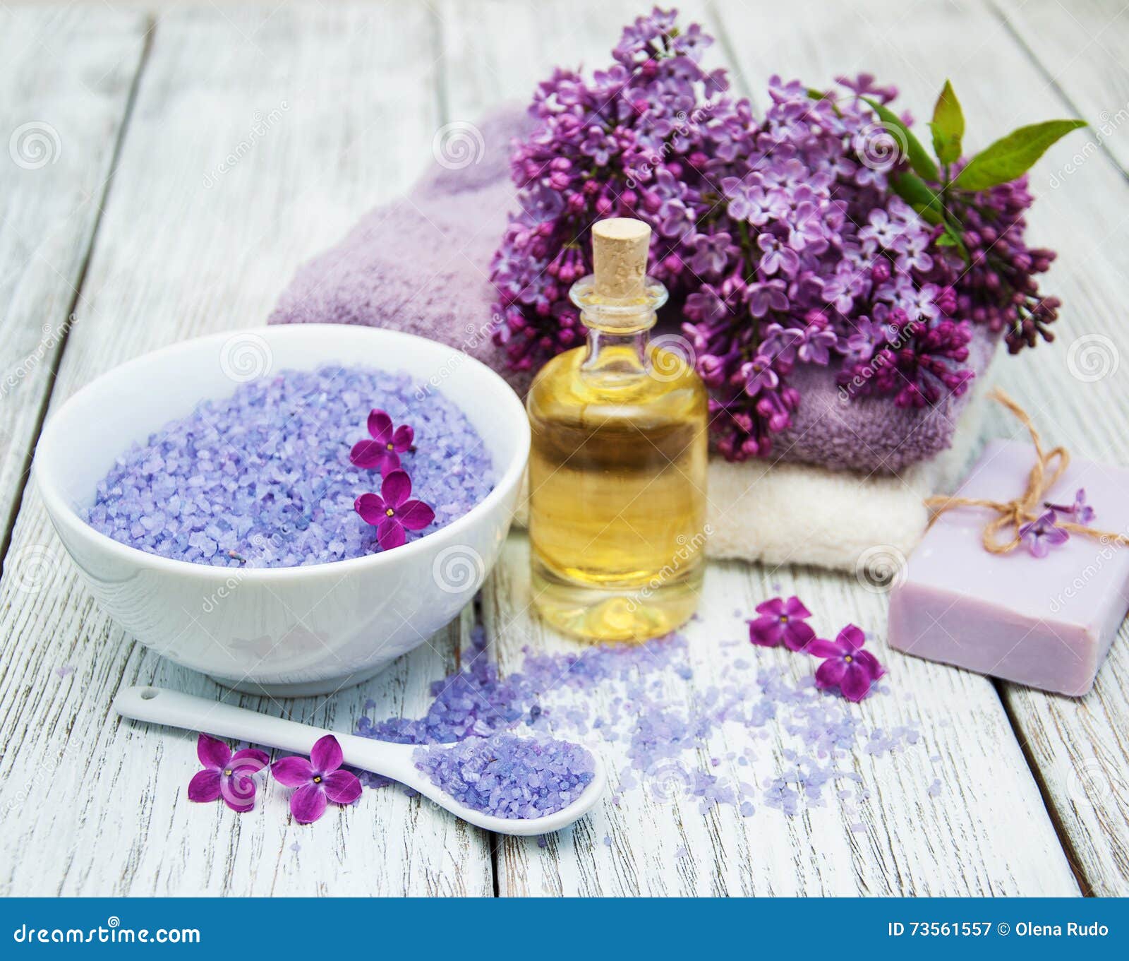 Spa Setting with Lilac Flowers Stock Image - Image of bath, lilac: 73561557
