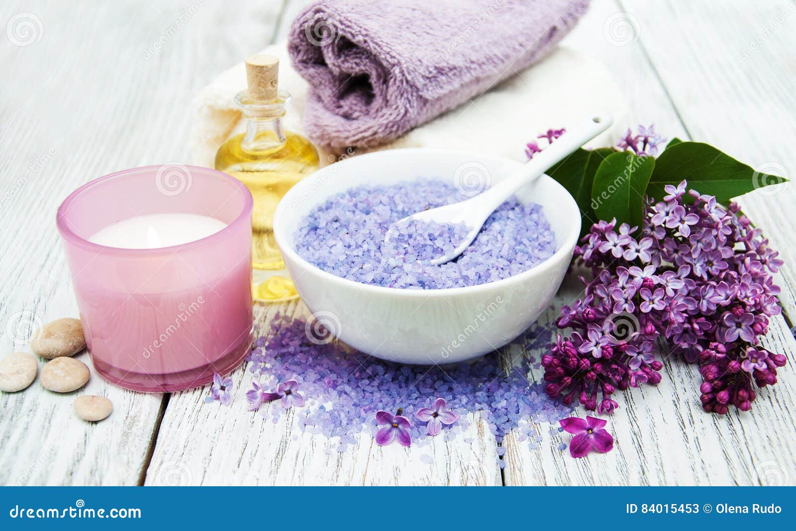 Spa Setting with Lilac Flowers Stock Image - Image of care, bath: 84015453
