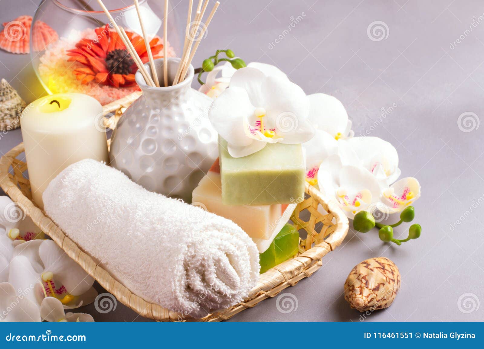 Spa Setting Therapy with Flowers Stock Image - Image of bathroom, relax ...