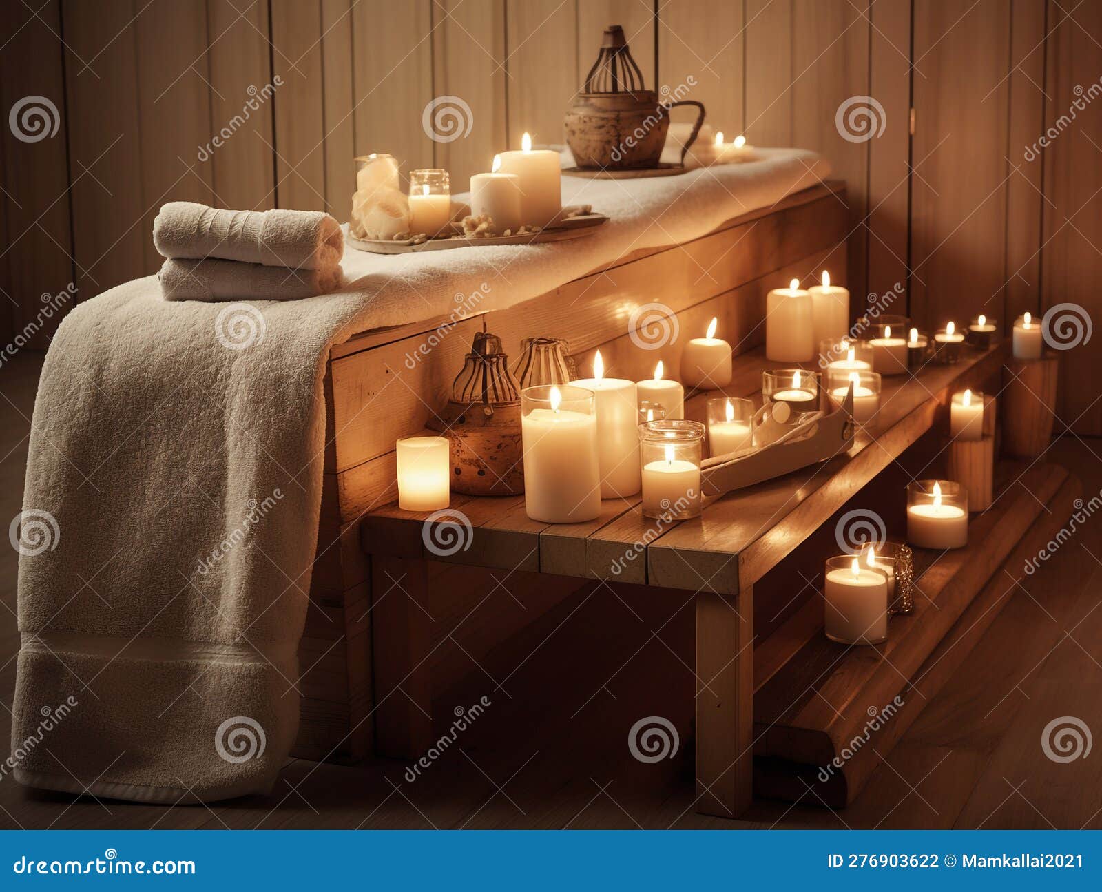 Spa Setting with a Wooden Massage Table Stock Illustration ...