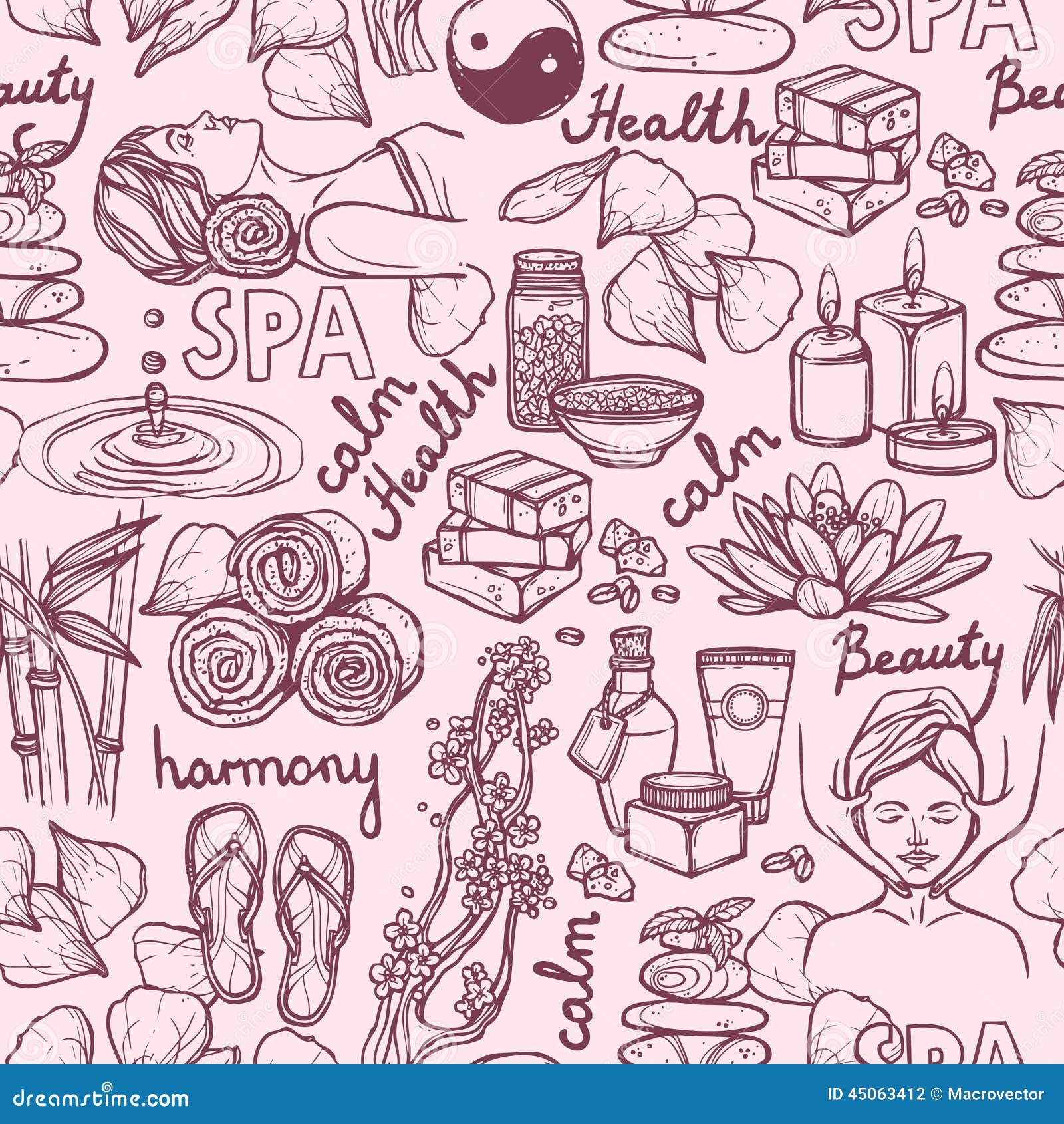 Spa Sketch Seamless Pattern Stock Vector - Illustration of herbal ...
