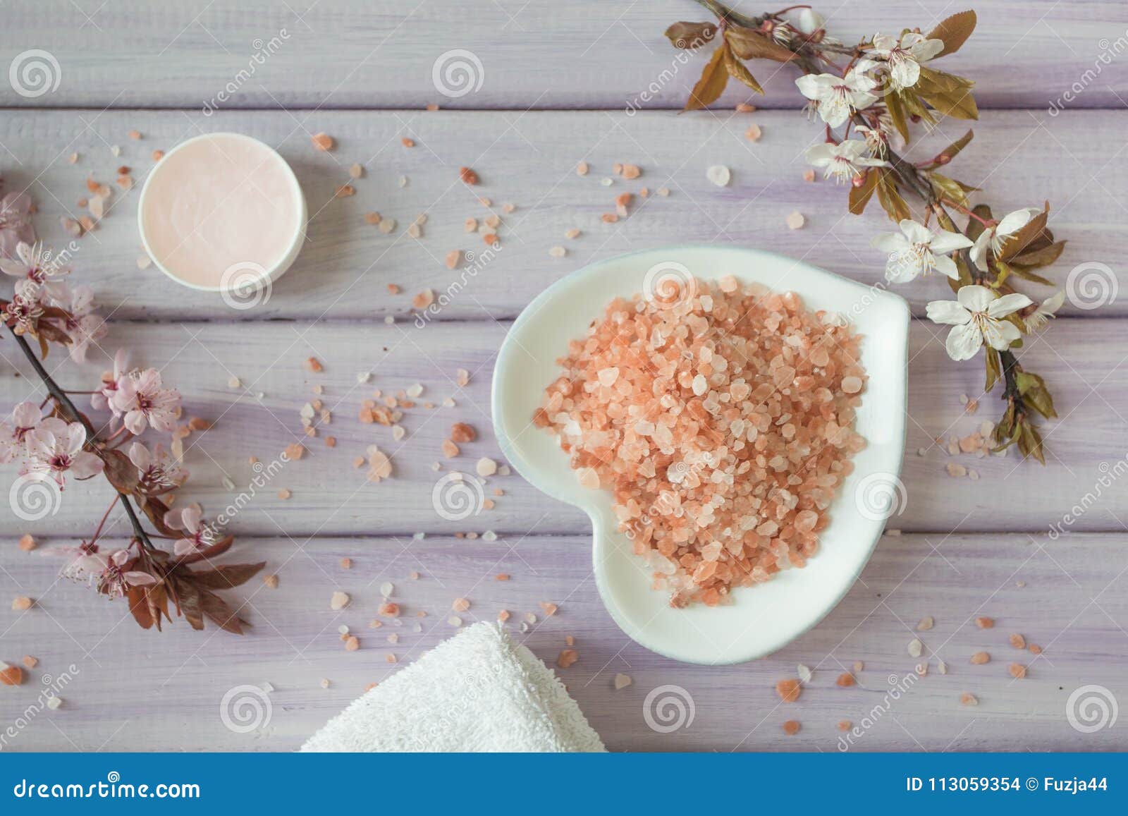 Spa Still Life with Pink Salt Stock Photo - Image of bathroom, herbal ...